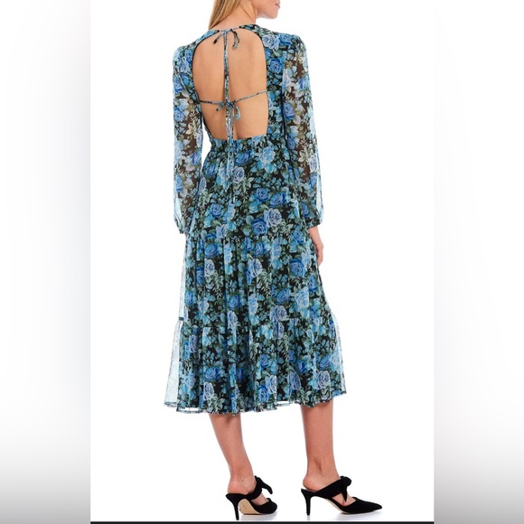 Wayf | Dresses | Wayf Dresses Blue Floral Print Long Blouson Sleeve ...